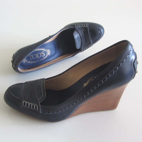 Tod's | Shoes | Tods Powder Blue Penny Wedge Loafer Pumps 6 Us 36 ...